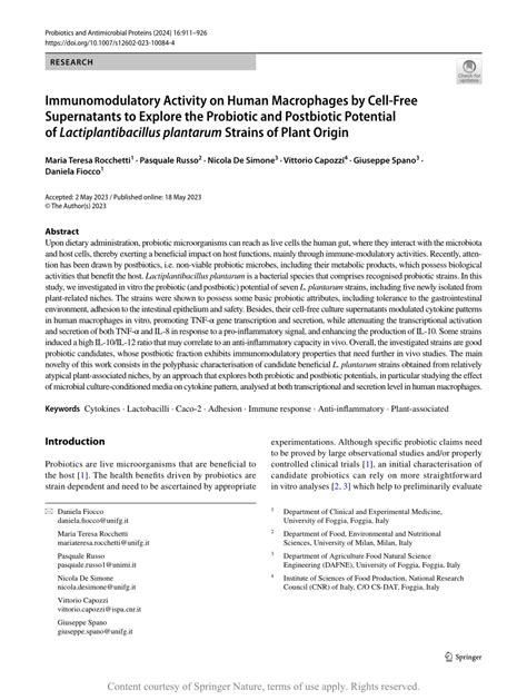 Pdf Immunomodulatory Activity On Human Macrophages By Cell Free