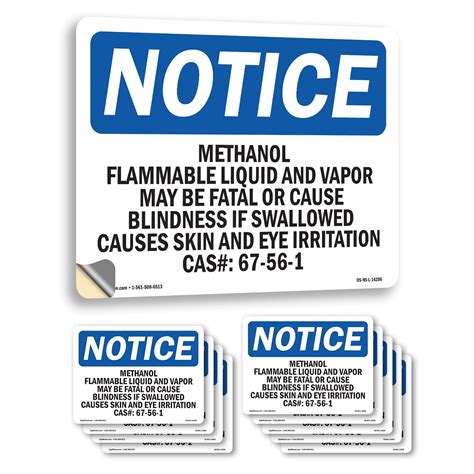 Methanol Flammable Liquid And Vapor May Osha Notice Vinyl Decal Label 18 Inch X 12 Inch 10
