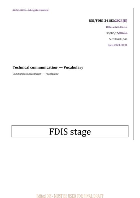 ISO FDIS Technical Communication Vocabulary