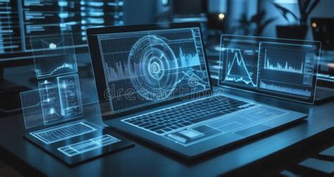 high tech workspace with glowing holographic interfaces stock illustration illustration of