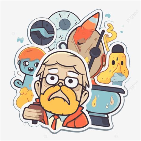 로봇과 재미있는 캐릭터를 가진 남자를 묘사한 스티커 벡터 분석 상표 만화 Png 일러스트 및 벡터 에 대한 무료 다운로드 Pngtree