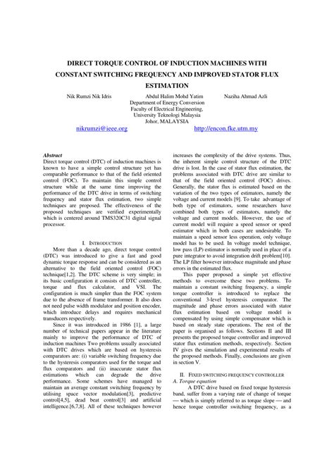 Pdf Direct Torque Control Of Induction Machines With Constant Switching Frequency And Improved