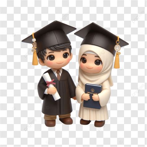 3d ناقلات الكرتون حفل التخرج للبنين والبنات المسلمين خلفية شفافة Hd