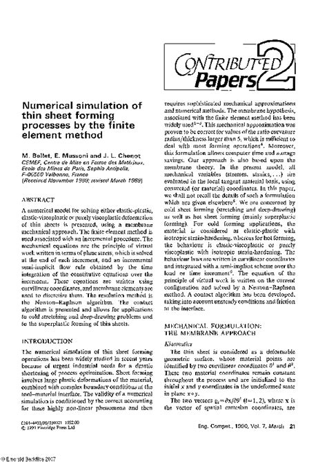 Numerical Simulation Of Thin Sheet Forming Processes By The Finite Element Method