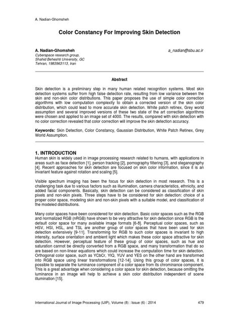 Color Constancy For Improving Skin Detection Pdf Color Optics