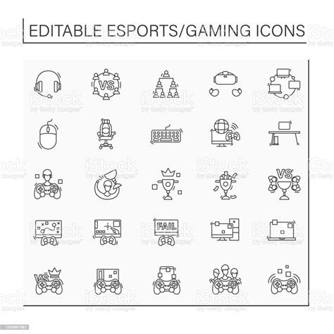 E스포츠 라인 아이콘 세트 Brand Name Video Game에 대한 스톡 벡터 아트 및 기타 이미지 Brand Name Video Game Championship