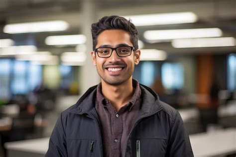 Premium Ai Image Indian Male Software Engineer Smiling At The