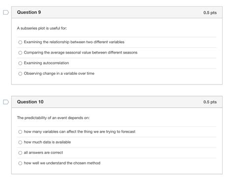 Solved Question 9 0 5 Pts A Subseries Plot Is Useful For O Chegg Com