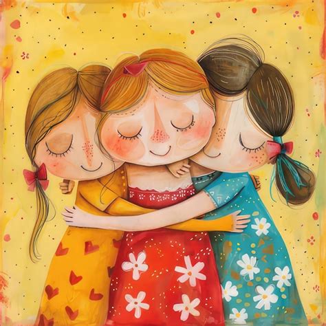 Premium Photo Adorable Cartoon Girls Hugging Each Other