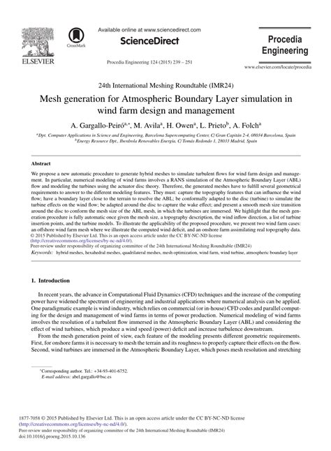 Pdf Mesh Generation For Atmospheric Boundary Layer Simulation In Wind Farm Design And Management