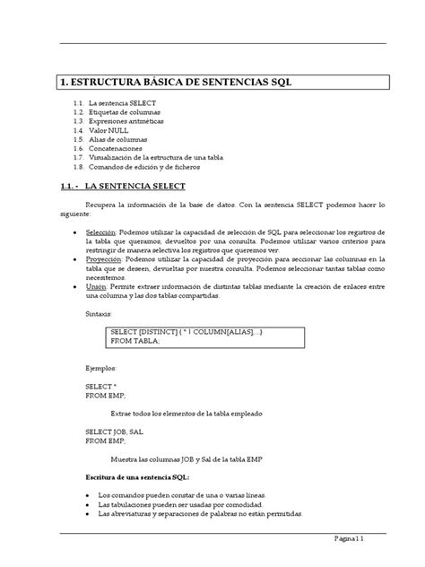 Ut4 1 Estructura Básica Sentencias Sql Pdf Sql Notación