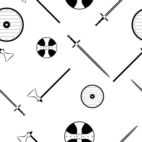 Premium Vector Medieval Axe Sword And Shield Seamless Pattern Weapon