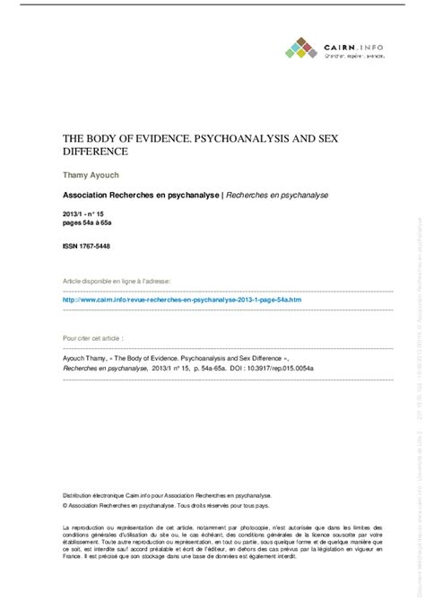 Pdf The Body Of Evidence Psychoanalysis And Sex Difference
