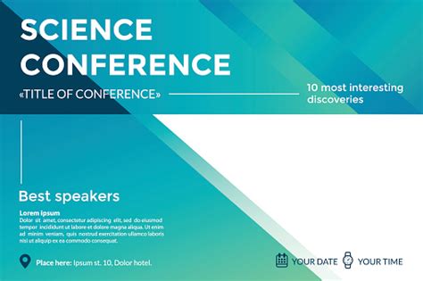 과학 회의 초대 개념입니다 과학 세미나의 광고입니다 다채로운 간단한 기하학적 배경입니다 배너 포스터 전단지 잡지 페이지에 대 한
