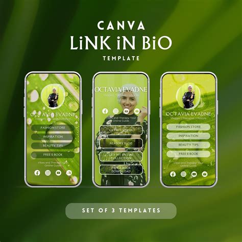Elegant Green Link In Bio Canva Template Instagram Tiktok Mini Bio Etsy