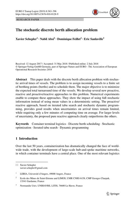Pdf The Stochastic Discrete Berth Allocation Problem