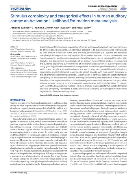 Pdf Stimulus Complexity And Categorical Effects In Human Auditory Cortex An Activation