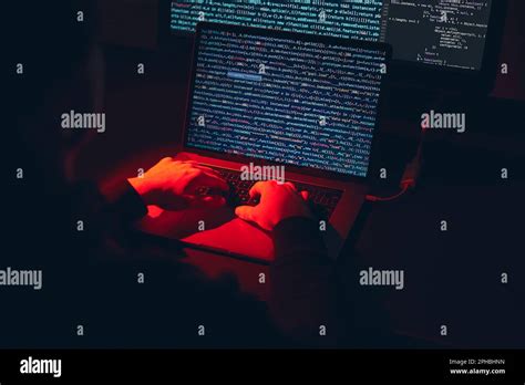 Man Using Computer And Programming To Break Code Cyber Security Threat Internet And Network