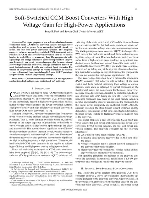 Pdf Soft Switched Ccm Boost Converters With High Voltage Gain For High Power Applications