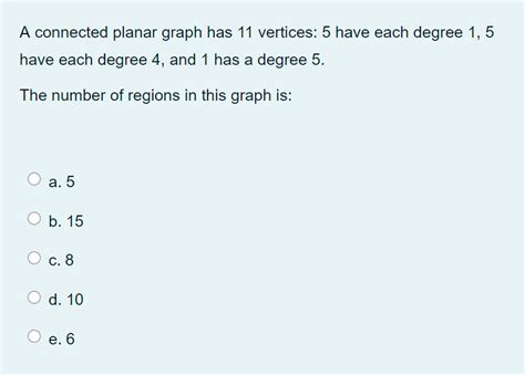 Solved A Connected Planar Graph Has 11 Vertices 5 Have Each Chegg Com