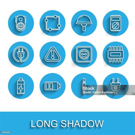 설정 라인 배터리 충전 수준 표시기 전기 콘센트 오디오 잭 플러그 느낌표 삼각형 미세 회로가 있는 프로세서 Cpu 및 아이콘