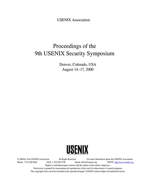 Proceedings Of The 9th Usenix Security Symposium Usenix Form Fill Out And Sign Printable Pdf
