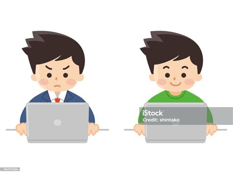 개인용 컴퓨터를 사용하는 남자 그는 일과 사적인 사람입니다 기업 비즈니스에 대한 스톡 벡터 아트 및 기타 이미지 기업 비즈니스 남자 남자 사업가 Istock