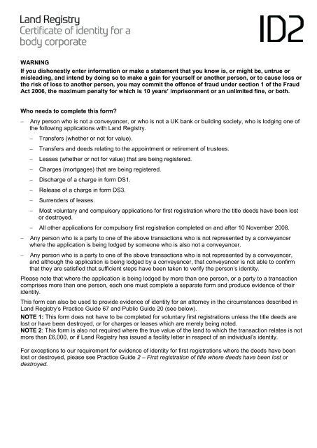 Form ID2 Land Registry
