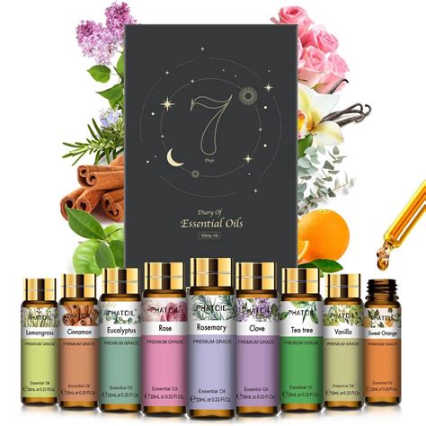 Phatoil 9pcs Essential Oil Set For Diffuser 10ml Roe Rosemary