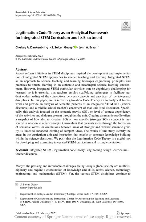 Legitimation Code Theory As An Analytical Framework For Integrated Stem Curriculum And Its