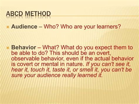 ABCD Method Of Writing Instructional Objectives PPTX