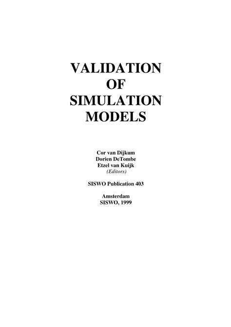 Pdf Validation Of Simulation Models