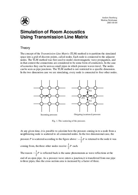 Pdf Simulation Of Room Acoustics Using Transmission Line Matrix