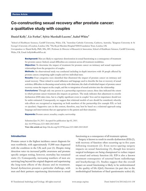 PDF Co Constructing Sexual Recovery After Prostate Cancer A Qualitative Study With Couples