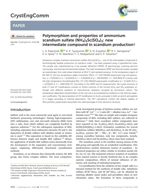 Pdf Polymorphism And Properties Of Ammonium Scandium Sulfate Nh4 3sc