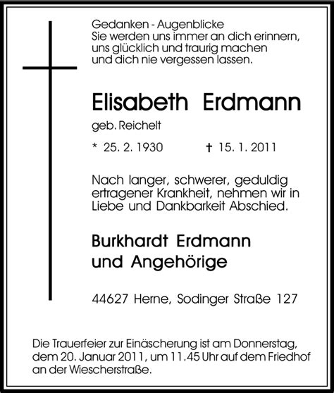 Traueranzeigen Von Elisabeth Erdmann Trauer In Nrwde