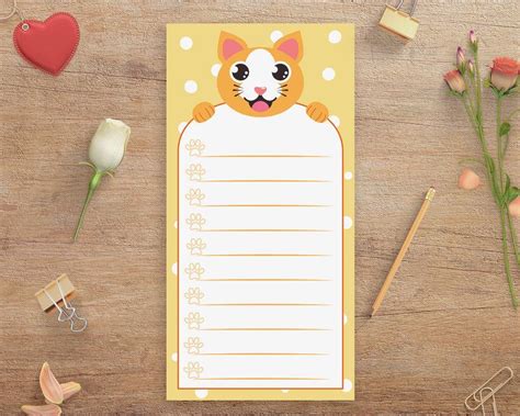 Cute Cat Notepad Printable The Digital Download Shop