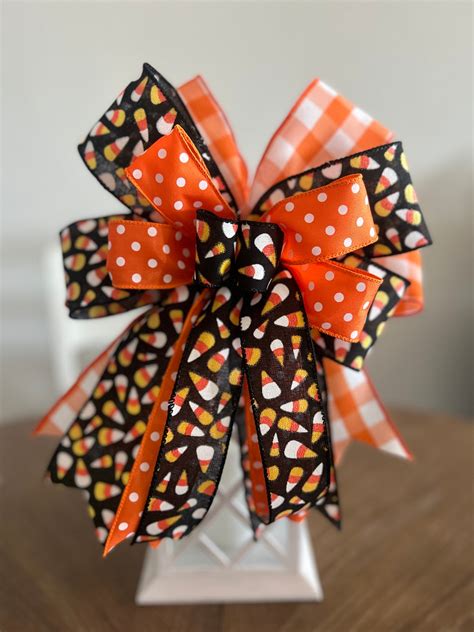 Candy Corn Wreath Bow For Lantern Halloween Decor Bow For Door Hanger