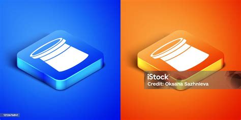 파란색과 주황색 배경에 격리 된 아이소메트릭 마술사 모자 아이콘입니다 마술 미스터리 엔터테인먼트 컨셉 정사각형 버튼 벡터 일러스트레이션 개념에 대한 스톡 벡터 아트 및 기타