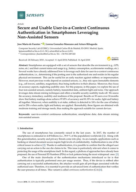 Pdf Secure And Usable User In A Context Continuous Authentication In Smartphones Leveraging