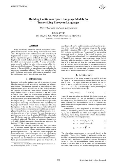 Pdf Building Continuous Space Language Models For Transcribing European Languages
