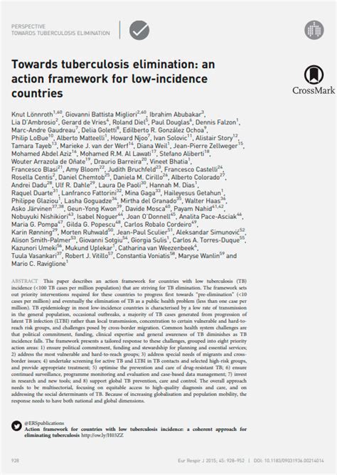 Towards Tuberculosis Elimination An Action Framework For Low Incidence Countries Erna