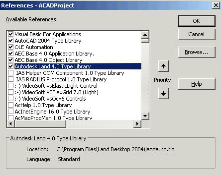 Referencing The Automation Type Libraries Autocad Land Desktop Activex Vba Documentation
