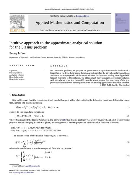 Yun2010 Intuitive Approach To The Approximate Analytical Solution For The Blasius Problem Beong