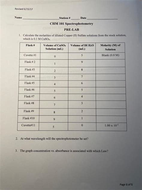 Solved Spectrophotometry Make Up Data Instructions Use The