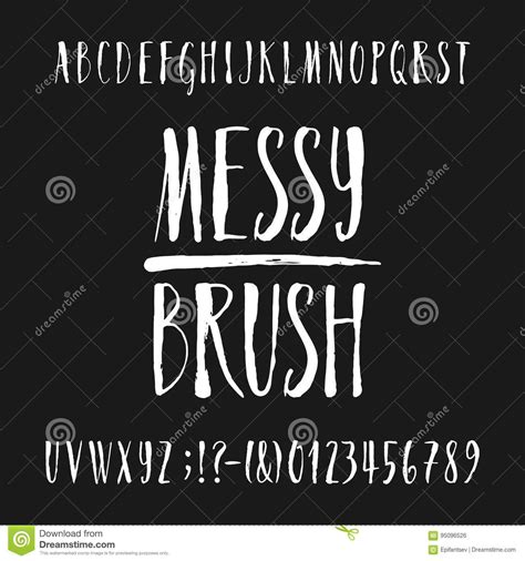 Hand Drawn Alphabet Vector Font Messy Brush Script Letters And Numbers Stock Vector