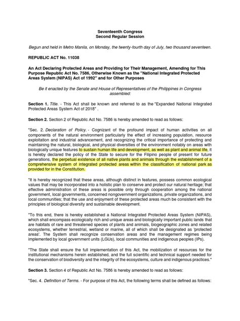 Ammended Nipas Act Pdf Environmental Impact Assessment Biodiversity