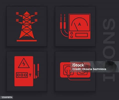 전기 콘센트 고전압 전신주 선 암페어 미터 멀티미터 볼트미터 및 전기 패널 아이콘을 설정합니다 벡터 0명에 대한 스톡 벡터 아트 및 기타 이미지 Istock