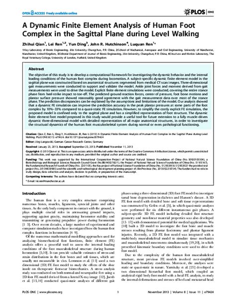 a dynamic finite element analysis of human foot complex in the sagittal plane during level walking