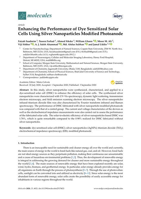 Pdf Enhancing The Performance Of Dye Sensitized Solar Cells Using Silver Nanoparticles